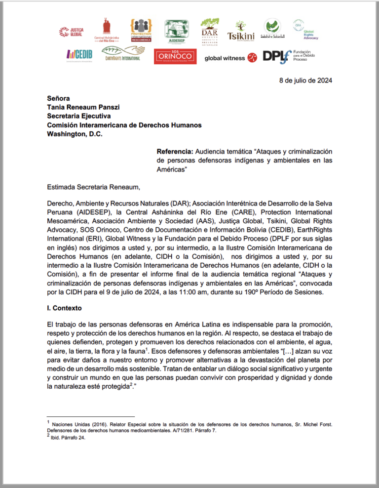 Informe de audiencia temática “Ataques y criminalización de personas ...